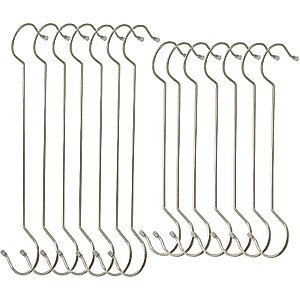 Maydahui 14PCS Extra Long S Shaped Hooks(7PCS 16 inch+7PCS 12 inch) Plant Hanging Hooks Stainless Steel Silver Hanger for Kitchenware Pergola Bird Feeder Flower Basket Indoor Outdoor Uses