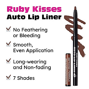 Ruby Kisses Auto Lip Liner Pencil, Long Lasting & Non-Fading, Smooth Application, Non-Feathering with Rich Color, No Sharpener Needed, Ideal for Full Lips Look (Brown) (3 PACK)