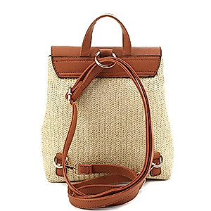 Straw Vegan Leather Womens Girls Small Medium Flap Boho Fashion Backpack Purse (Flap Backpack - zBlack)
