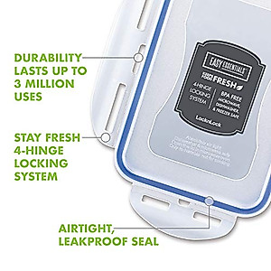 LocknLock Easy Essentials On The Go Meal Prep Lunch Box, Airtight Containers with Lid, BPA Free, Rectangle (3 Section) -27 oz, Clear
