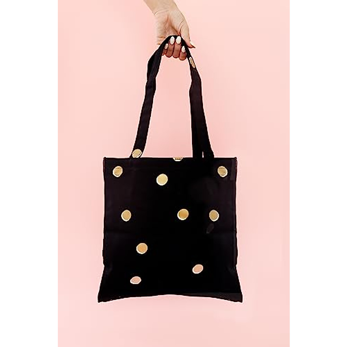 Kate Spade New York Cute Canvas Tote Bag for Women, Black Canvas Beach Bag, Book Tote with Pocket, Scatter Dot