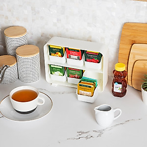 Mind Reader Tea Bag Organizer, Tea Station Organizer, Countertop Storage, Kitchen, Plastic, 10.25"L x 3.25"W x 7.75"H, White