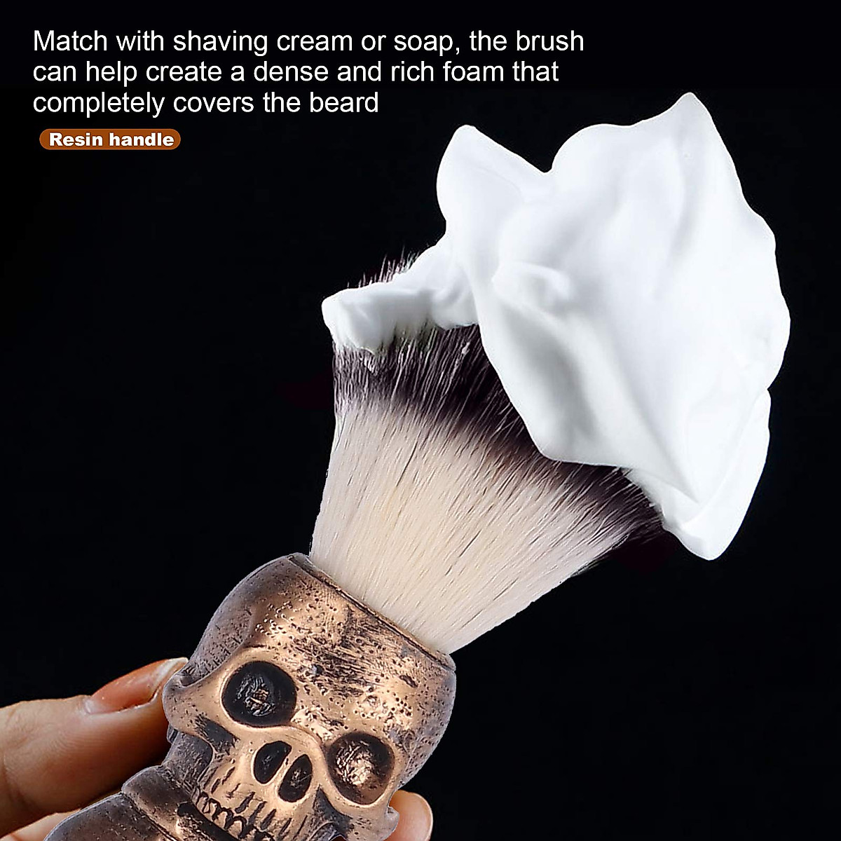 Barber Cleaning Hairbrush, Neck Duster Brush Shaving Beard Brush with Creative Skull Handle for Professional Salon and Home
