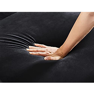 Melpomene Black Velvet Loveseat Sofa,Handmade Button Tufted Square Arm withFaux Diamonds, Mirrored Trim,Silver Metal Legs