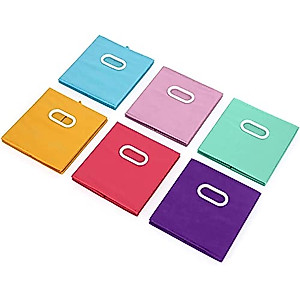 MaidMAX Cloth Storage Bin with Dual Plastic Handles for Home Closet Nursery Drawers Organizers, Foldable, 6 Colors, 10.5×10.5×11 inches, Set of 6