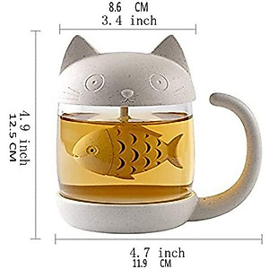 Glass Dog Tea Cup Mug Water Bottle-with Fish Tea Filter Infusion Filter 250ml 12.5X8.6X11.9cm