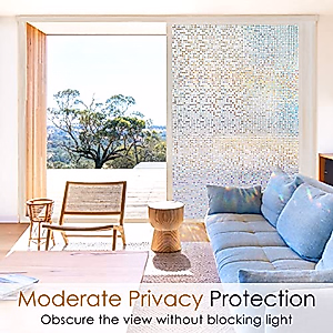 rabbitgoo Window Privacy Film Stained Glass Window Film Mosaic Static Cling Decorative Window Vinyl, Removable Rainbow Window Tint, Non-Adhesive UV Blocking for Home Office, 17.5 x 78.7 inches