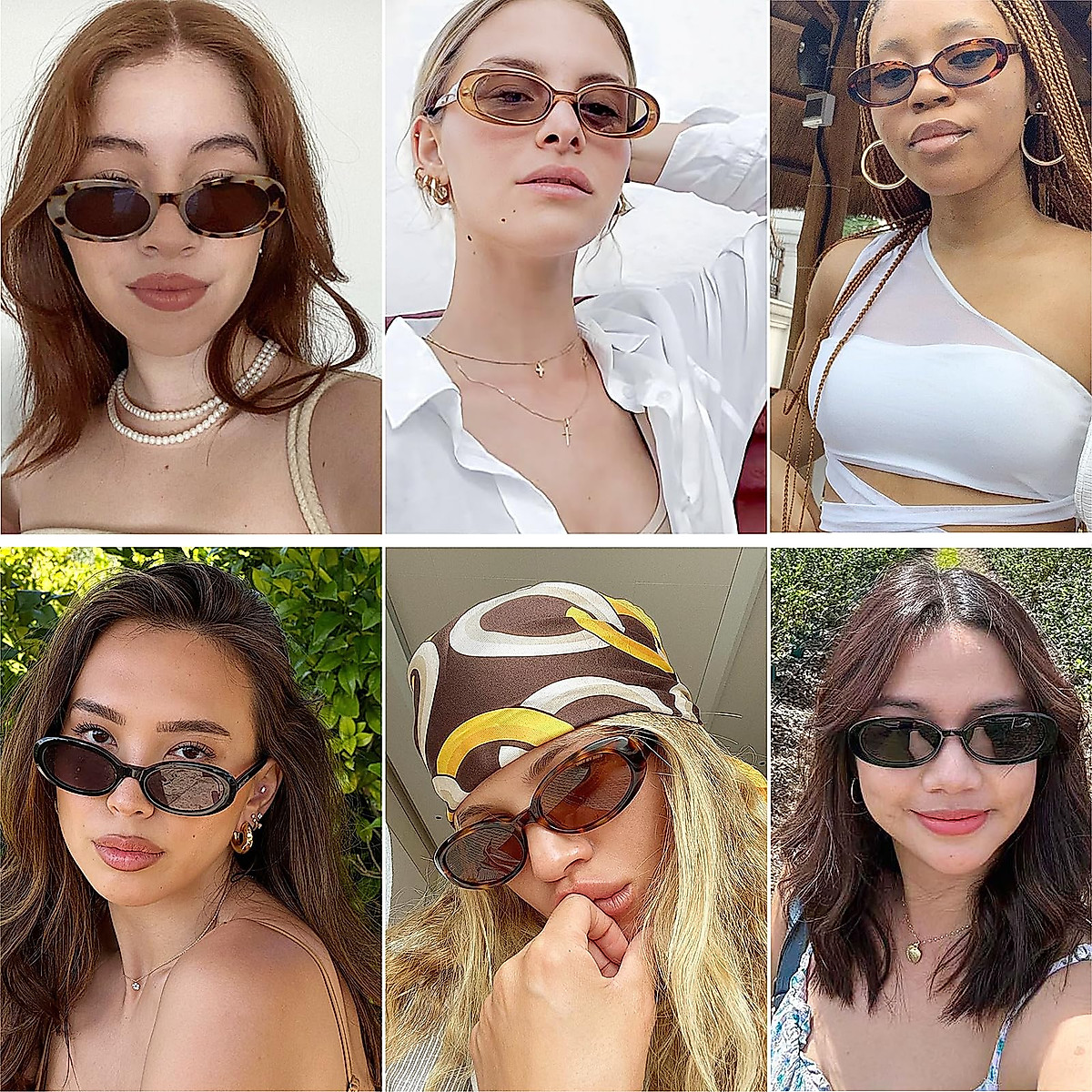 knliwkm 2 Pairs Retro Oval Sunglasses For Women Men Small Face 90s Y2K Glasses Vintage Thin