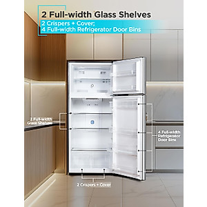 BLACK+DECKER 14.6 Cu. Ft. Top Mount Refrigerator with Freezer, 2 Door Refrigerator with Top Freezer and Adjustable Temperature Control, ENERGY STAR, BR1460HS, Stainless Steel Look