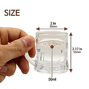 KAZARIKO Korean Shot Glass with Handle Set of 6 or 12, Mini Heavy Base Clear Beer Mugs, Soju Glasses 50 ml/1.8 oz Whiskey, Tequila, Liquor (6Pack)