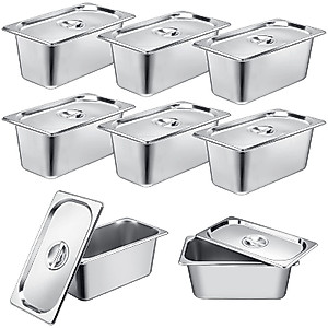 8 Pack Stainless Steam Hotel Pan 1/3 Size x 6 Deep Steam Table Pan with Lid 0.8 mm Thick Stainless Steel Anti Steam Pan Restaurant Anti Clogging Steamer for Party, Restaurant, Hotel