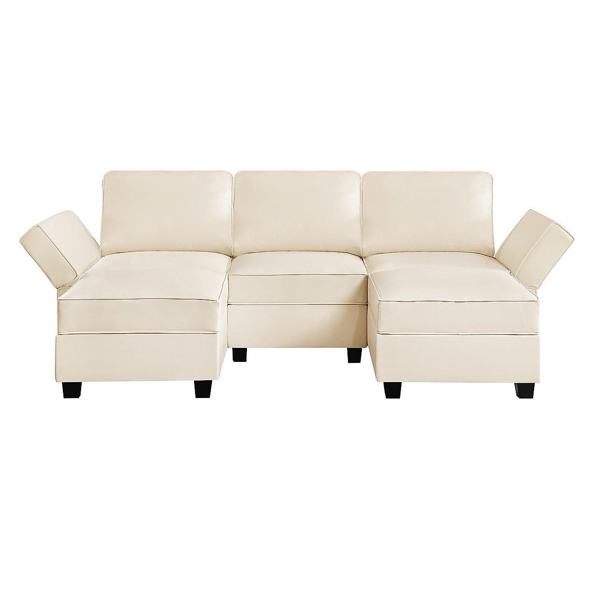 Naomi Home Sarah Modular Sectional Sofa with Double Chaise Air Leather U Shaped Sofa Reversible Sectional Couch with Storage - Beige