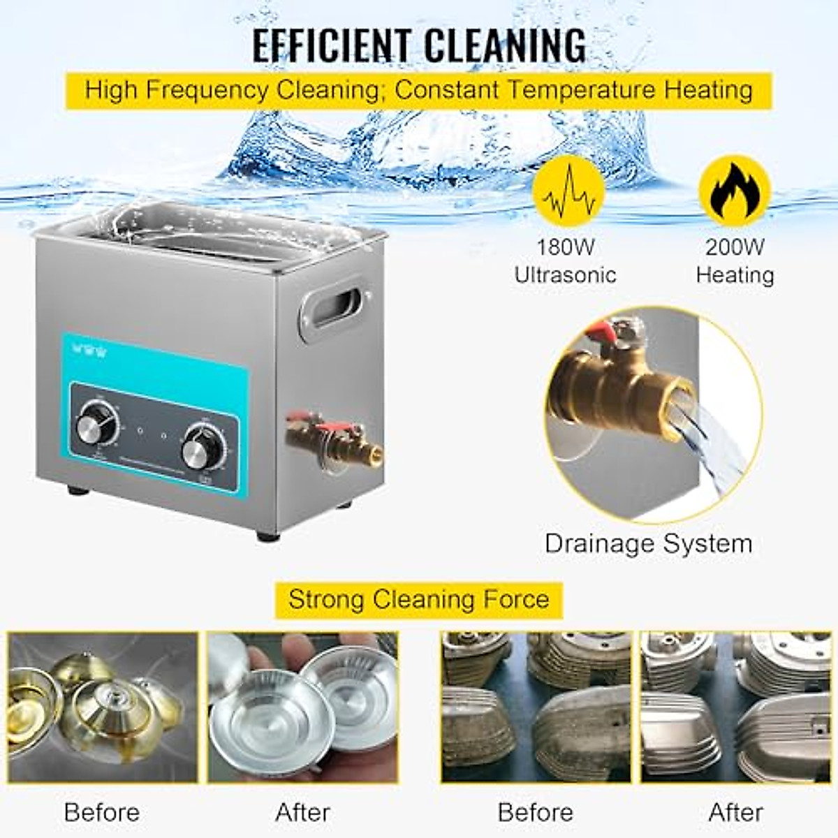 Mophorn 6L Ultrasonic Cleaner 304 Stainless Steel Professional Knob Control Ultrasonic Cleaners with HeaterTimer for Jewelry Watch Glasses Circuit Board Dentures Small Parts Dental Instrument