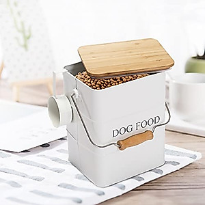 Brabtod Dog Food storage container Dog Treats Jar, Metal food treats tin for Dog, pet snacks Canisters with wooden lid/handle/sevice scoop,hold 5-6 lbs