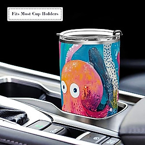 sanluoli animal sea Hiding in Coral Reef Stainless Steel coffee cup with lid with Straw Lid insulated coffee mug for outdoor Aesthetic straw tumbler 20 OZ