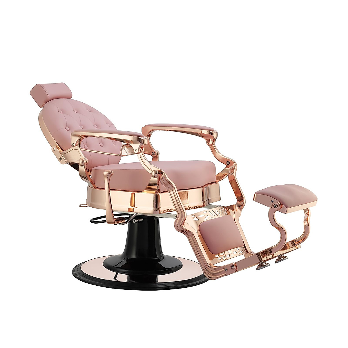 Truman Vintage Barber Chair, Reclining Heavy Duty Barber Chair, Pink Seat Rose Gold Frame