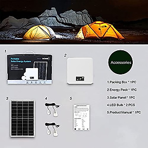 80Wh Portable Power Station with 2PCS 700LM Hanging LED Bulbs,2 USB 2A Ports,20000mAh Backup LiFePO4 Battery and 16W Solar Panel,Solar Generator for Garden,Shed,Barn,RV,Outdoors Camping Travel Hunting