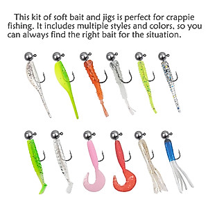 130pcs Crappie Lures kit, Crappie Bait Set with Jig Heads Hooks Soft Plastic Fishing Lures for Crappie Swim baits for Fishing Crappie Bass Walleye Trout Minnows Lures