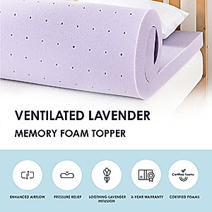 Mellow 3 Inch Ventilated Memory Foam Mattress Topper, Soothing Lavender Infusion, Full