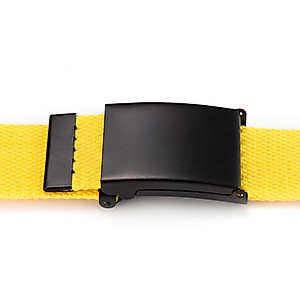 Mile High Life Cut To Fit Canvas Web Belt Size Up to 52" with Flip-Top Solid Black Military Buckle (Yellow)