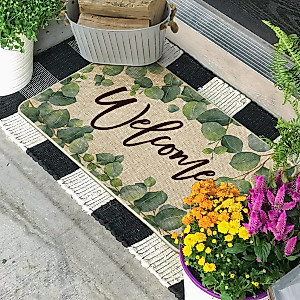 Artoid Mode Eucalyptus Summer Welcome Doormat, Seasonal Spring Summer Low-Profile Yard Floor Switch Mat for Indoor Outdoor 17 x 29 Inch