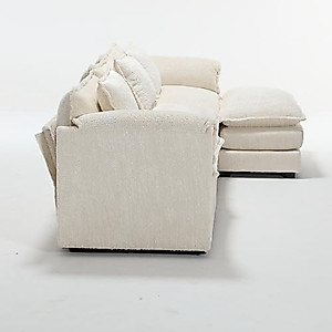 Oversized Modular Sectional Sofa with Movable Ottoman,Modern Comfy Chenille Double-Upholstered Boucle Cloud Couch, L Shaped Convertible Corner Sofa&Couches for Living Room, Bedroom, Apartment