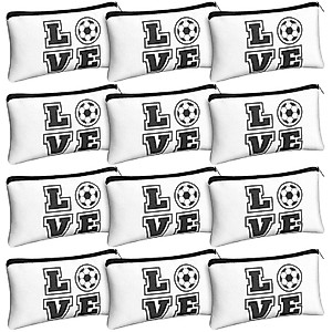 12 Pieces Soccer Makeup Bag Cosmetic Bag with Words Soccer Travel Storage Bags Portable Storage Case Toiletry Bag Accessories with Zippers for Soccer Players Teams Women Girls (White Soccer Style)