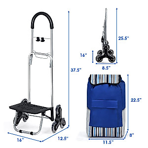Folding Shopping Cart Stair Climbing Dolly w/Bag & Bungee Cord