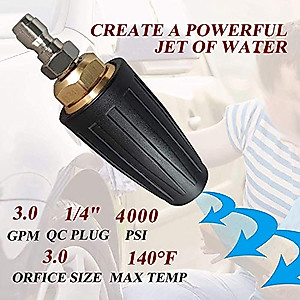 Xiny Tool Rotating Turbo Nozzle, 1/4 Inch Rotating Turbo Nozzle for Pressure Washer with 5 Nozzle Tips, Orifice 3.0, 4000 PSI