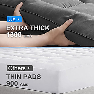 Extra Thick Queen Mattress Topper, Breathable Ultra Soft 1300 GSM Down Alternative Filled Fitted Mattress Protector 8-21" Deep Pocket, Comfort Support Back Mattress Pad Cover (60x80 in,Grey)