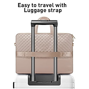 Laptop Bag for Women 15.6-Inch Carrying - Computer Bag Laptop Case Shoulder Slim Work Travel PU Leather (Khaki)