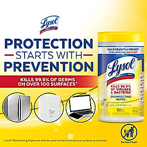 Lysol Disinfectant Wipes, Multi-Surface Antibacterial Cleaning Wipes, For Disinfecting and Cleaning, Lemon and Lime Blossom, 80 Count (Pack of 1)