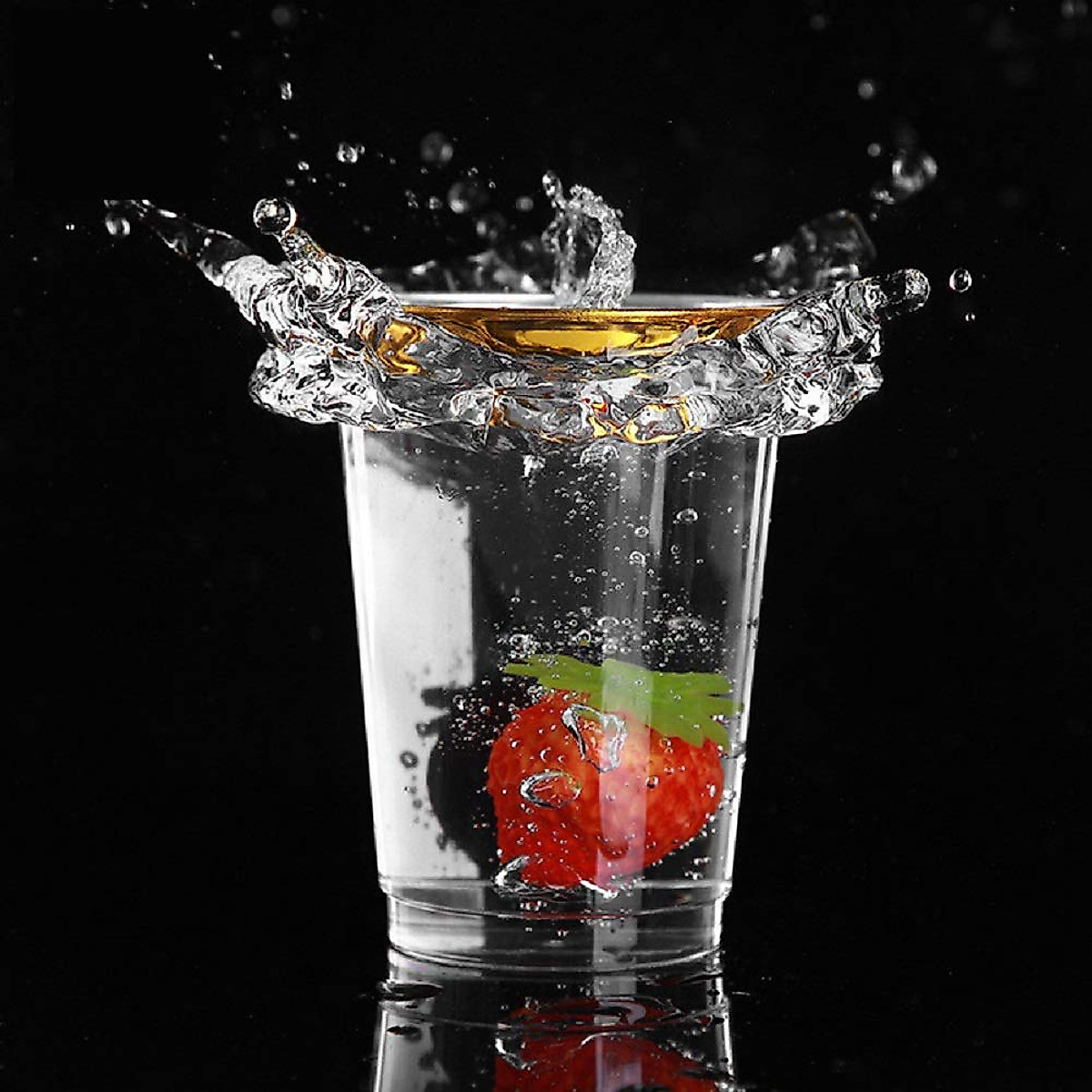 Tebery 100 Pack Clear Plastic Cups Party Glasses, 16Oz Disposable Cups Plastic Tumblers, Elegant Party Tumblers Cups Wedding Cups with Gold Rim