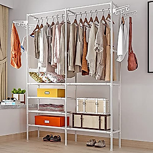 NA Freestanding Clothes Garment Organizer Portable Wardrobe Closets (White)