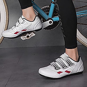 SDEQA Women Men Cycling Shoes Road Bike Riding Shoes Indoor Outdoor Compatible with Peloton Bike with Look Delta Cleats Pre-Installed Clip in Pedal,White,6
