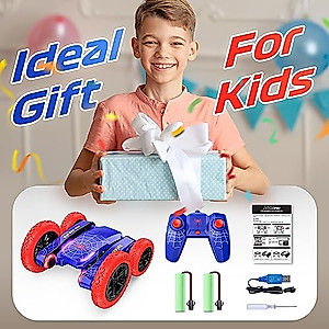 DEERC Spider Remote Control Car - Double Sided Mini RC Stunt Car, 360°Rotating 4WD Off-Road RC Cars with Headlights 2.4Ghz Indoor/Outdoor Rechargeable Toy Car for Boys Age 4-7 8-12 Birthday Xmas Gift