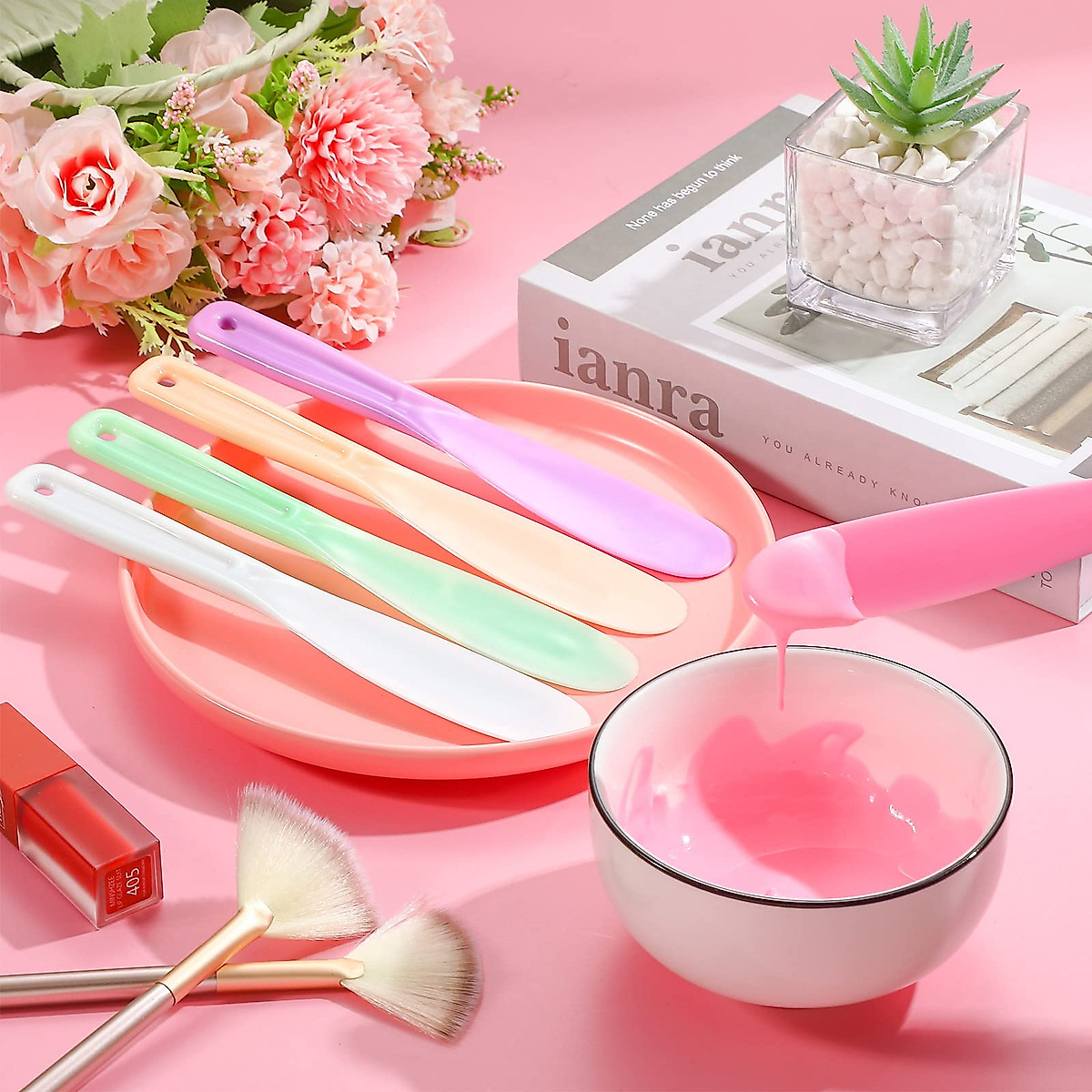 10 Pcs Plastic Cosmetic Spatula Jelly Mask Spatula Skincare Lotion Disposable Spatulas for Facials Face Mask Applicator Makeup Scoop for Facial Tools (Colorful)