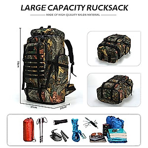 HongXingHai 70L/100L Hiking Camping Backpack MOLLE Rucksack Waterproof Traveling Daypack Durable High-Performance Backpack for Backpacking (Leaf camo, 70L/100L)