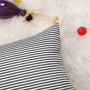 uxcell Woven Striped Throw Pillow Covers Decorative Square Farmhouse Cushion Covers for Sofa Bedroom Car Chair Black and White 18" x 18"