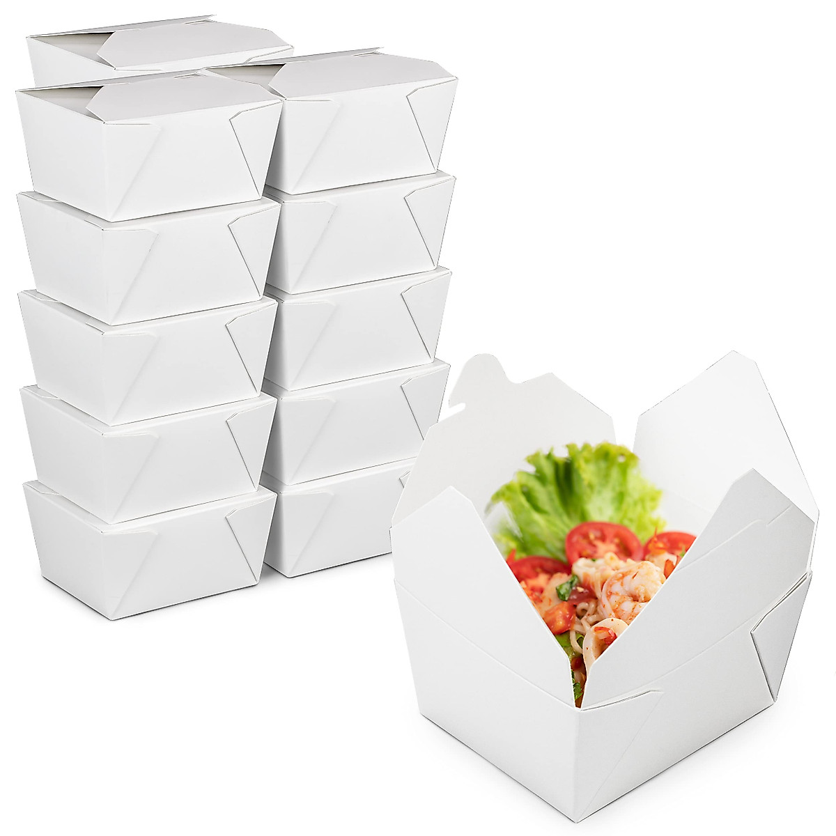 Fit Meal Prep 50 Pack 30 oz Paper Take Out Containers 5 x 4.2 x 2.5 - White Lunch Meal Food Boxes #1, Disposable To Go Packaging, Microwave Safe, Leak Grease Resistant for Restaurant and Catering