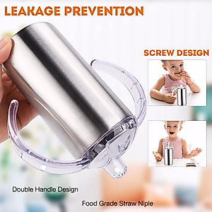 Vermida 12oz Stainless Steel Sippy Cups for Toddlers with Handles, Spill Proof Double Wall Vacuum Insulated Sippy Cups, Kids Straw Cups with Extra Lids for School, Outdoor