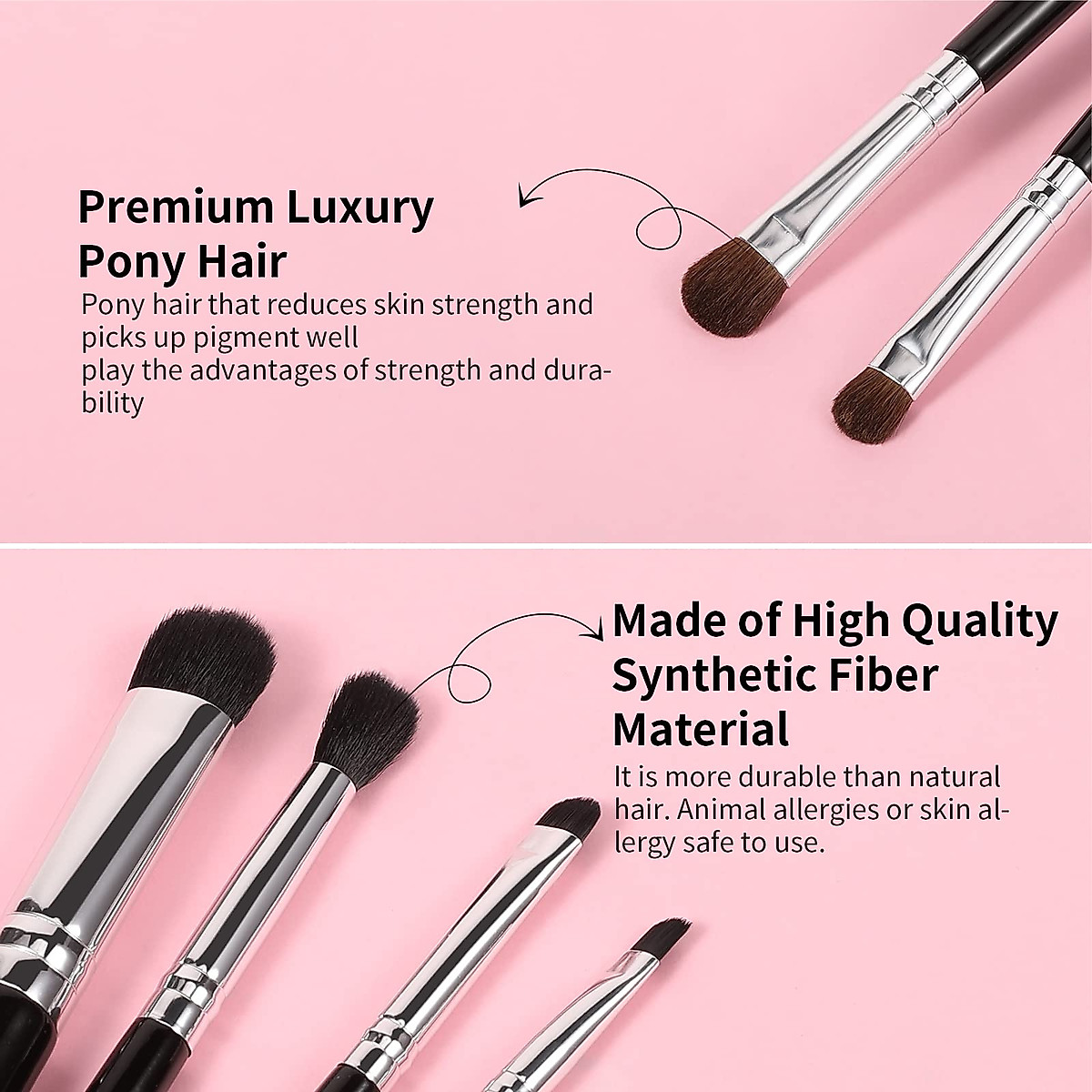 DUcare Eyeshadow Brush Set 6pcs Premium Eye Makeup Brushes Professional Eyeshadow Brushes with Double-Ended Angled Eyebrow Brush,Concealer, Blending, Eyeliner (Black)