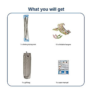 Fragraty Portable Clothes Rack, 15-35in Stainless Steel Foldable Garment Rack Collapsible Small Folding Clothing Rack + 10 Mini Clothes Hangers for Dance,Travel,Camping, Drying,RV, Indoor, Outdoor