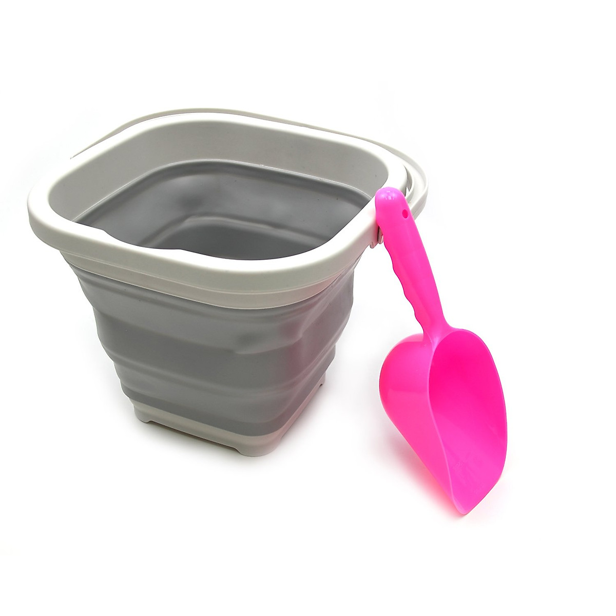 SAMMART Set of 2-5L (1.3 Gallon) Sqare Collapsible Plastic Bucket - Foldable Square Tub - Portable Fishing Water Pail - Space Saving Outdoor Waterpot (2, Grey)