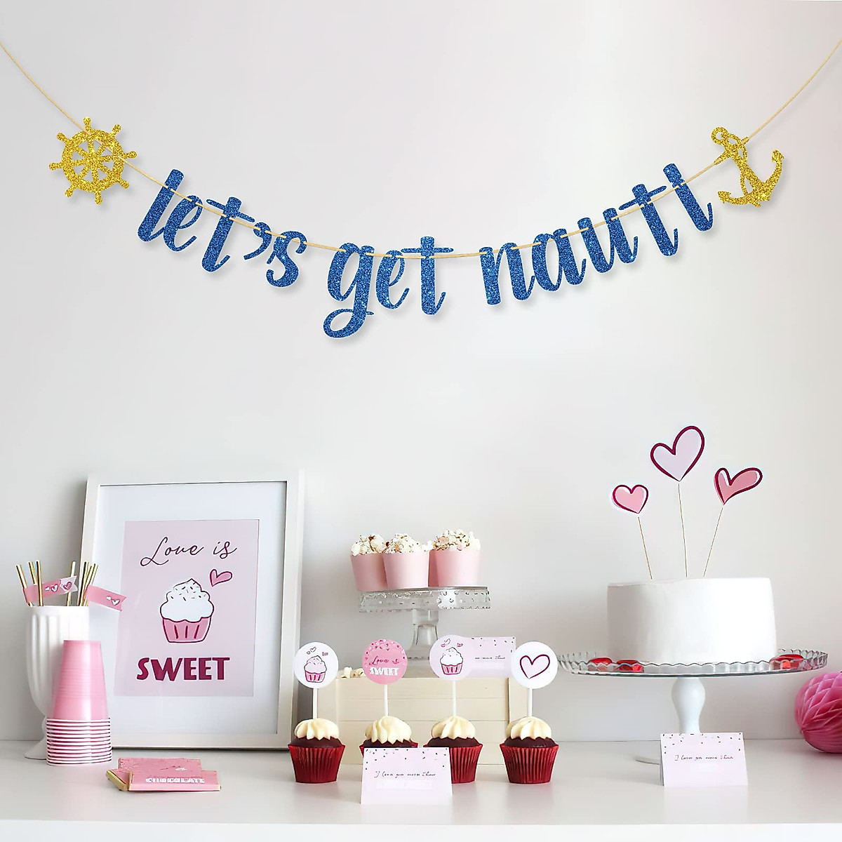 Dalaber Let's Get Nauti Banner, Nautical Theme Birthday / Bridal Shower / Bachelorette Party Decoration, Anchor Cruise Banner for Wedding Party Favors, Funny Wedding Bachelorette Party Supplies