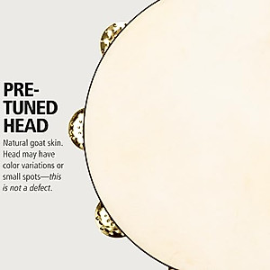 Meinl Percussion TAH2V-WB 10-Inch Vintage Wood Tambourine with Goat Skin Head and Hammered Brass Jingles, 2 Row