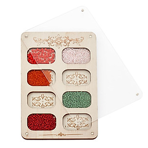 AHANDMAKER Wooden Jewelry Storage Tray with Glass Lid Wood Bead Board with Lid 8 Slot Old Lace Bead Storage Organize with Cover for Beads, Bracelets 4.72 x 7.68 x 0.37 Inch