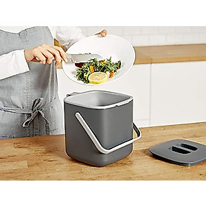 Litem Food Waste Basket Bin – a countertop Bucket with Extra Long Handles for Your conveniences 0.68 Gallons (2.6L) (Dark Gray)
