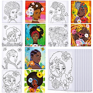 12 Pcs Pre Drawn Outline Canvas 10 x 8 Inch, Pre Drawn Stretched Canvas Painting Boards for Painting Art Party Favor for Adult Student Kids DIY Painting (African Queen)
