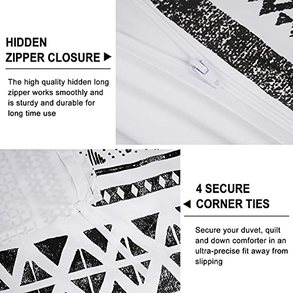 PHF Washed Soft Duvet Cover Set California King Size, 3 Piece Boho Stripe Printed Comforter Cover Set, Ultra Soft Comfy Durable Bohemia Farmhouse Duvet Cover with Zipper Closure,104"x98",Black & White